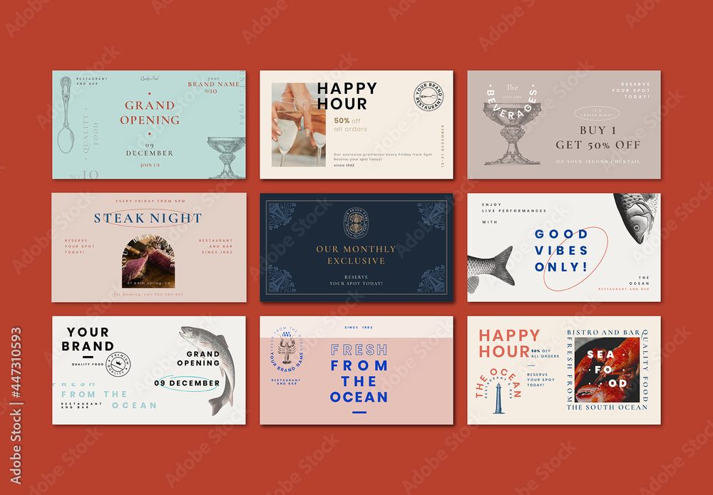 Restaurant and Bar Banners Set Stock Template | Adobe Stock