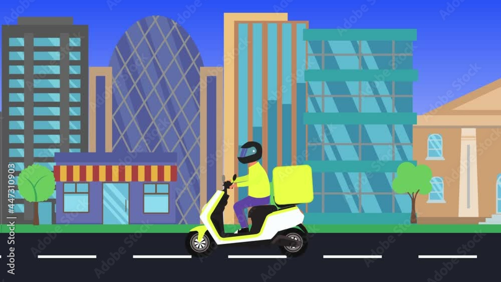 Flat animation of motorbike food delivery green screen chroma key Stock ...