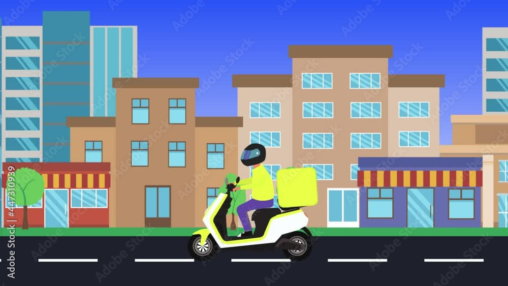 Flat animation of motorbike food delivery green screen chroma key Stock ...