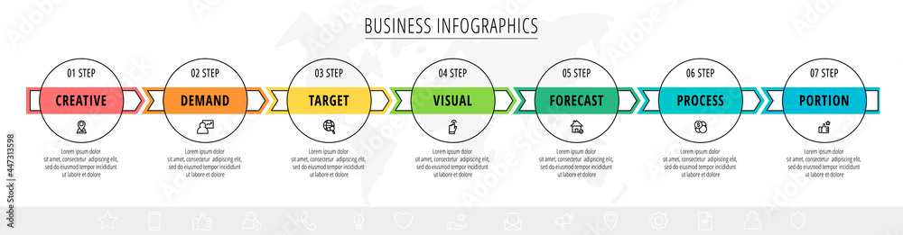 Vector line infographics template for seven arrows and circles ...