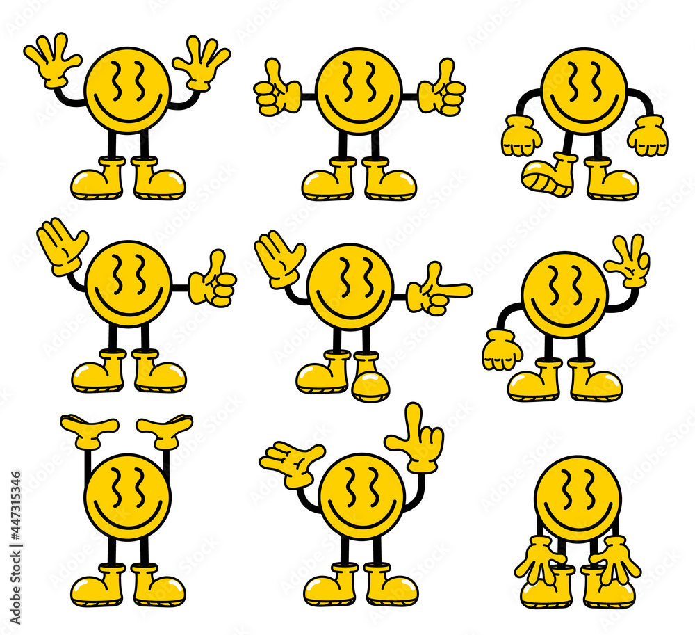 Stockvector Cartoon character emoji. Feet in boots, hands in gloves ...