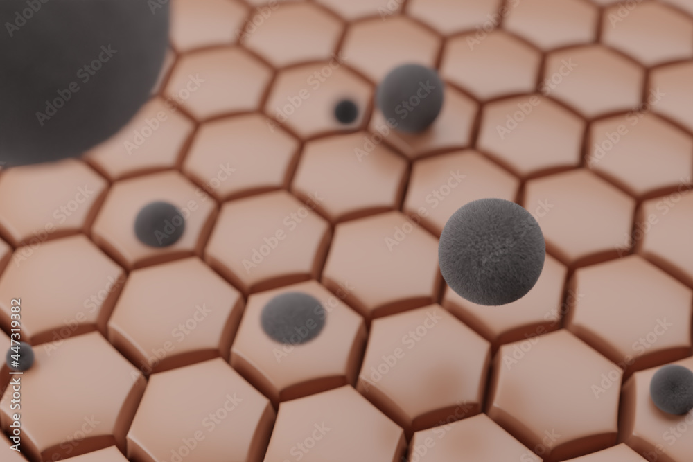 Dust of pollution drop on to skin cells. Pollution agent serum ...