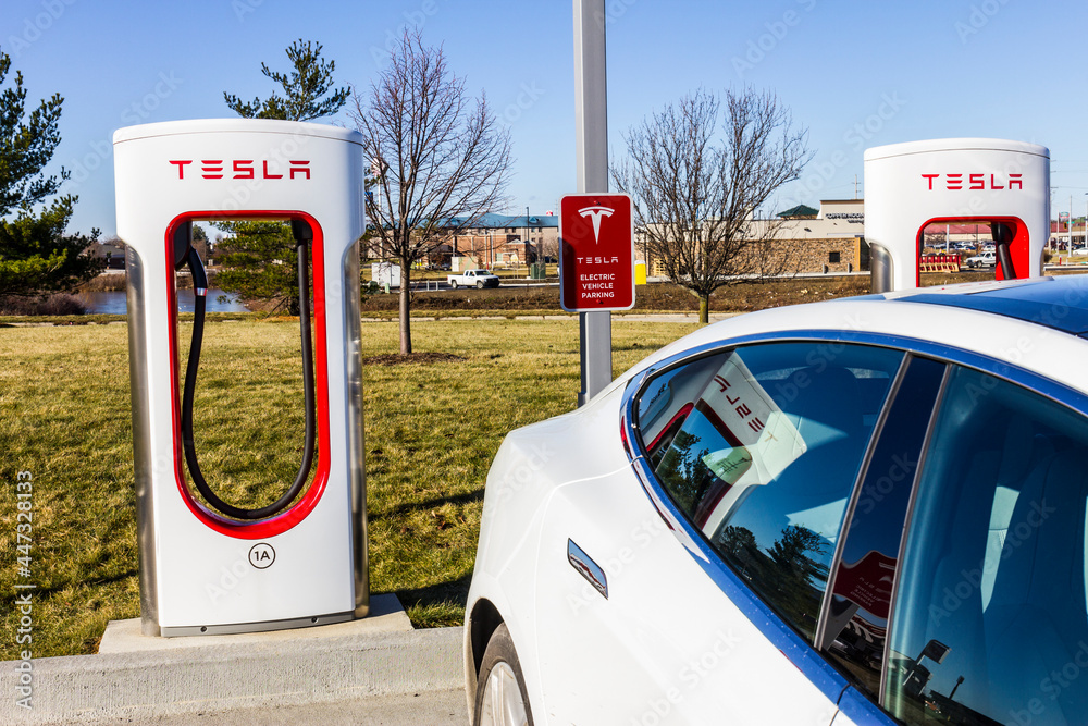 Tesla Supercharger Station. The Supercharger offers recharging of Model ...