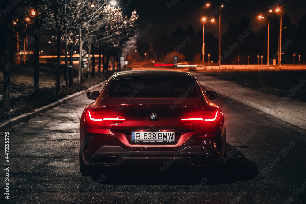 BMW 8 Series 840d rear end shot, stop lights, wheel and exhaust details ...