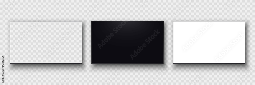 Realistic modern TV screen set with shadow on transparent background ...