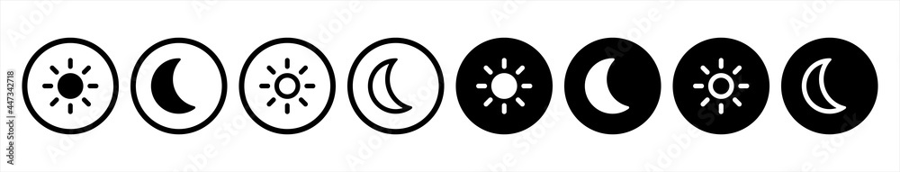 Day and night, dark and light modes. Screen modes icons set. Screen ...