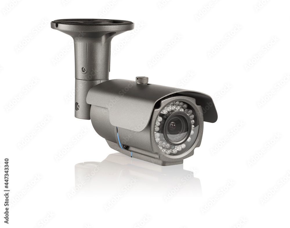 Three-quarter view of square carbon outdoor surveilance camera with led ...