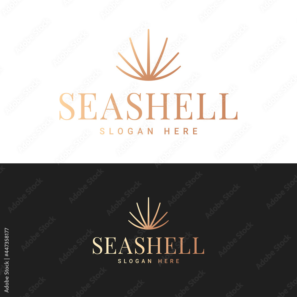 Seashell logo icon. Sea shell on black and white Stock Vector | Adobe Stock