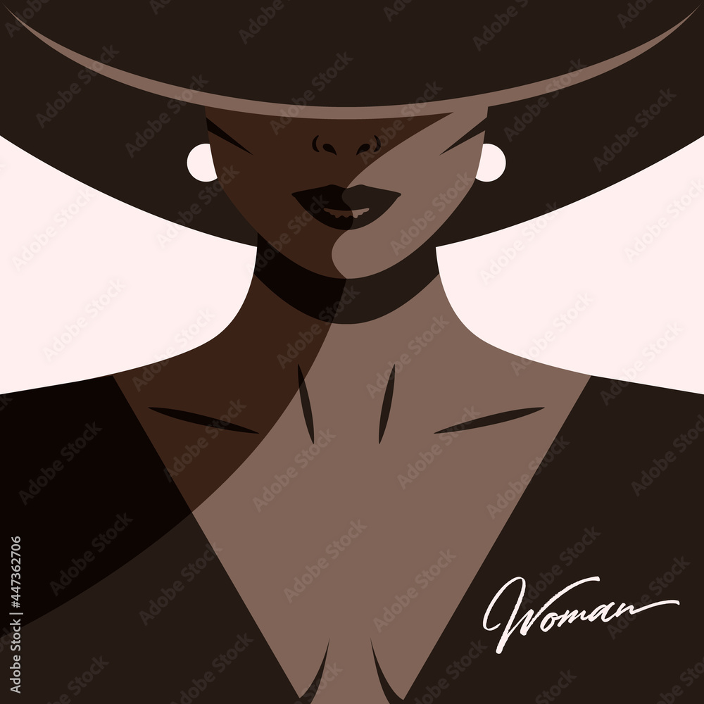 Vector Illustration in Flat Style. Beautiful Glamour Woman Wearing Big ...