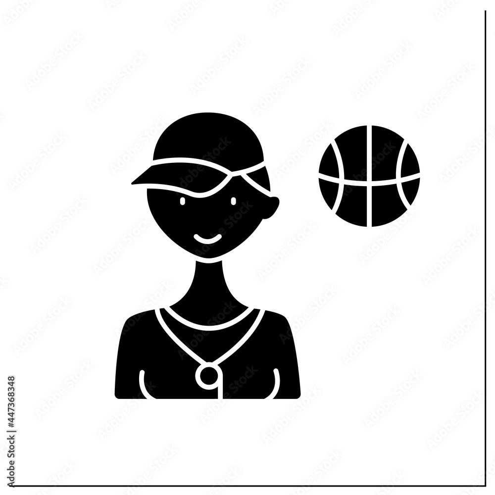Coach glyph icon. Personal training. Person trains children, male and ...