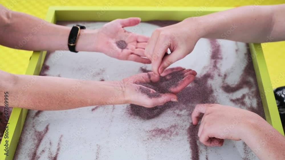 Children with disability getting sensory activity Sand tray, sand table ...