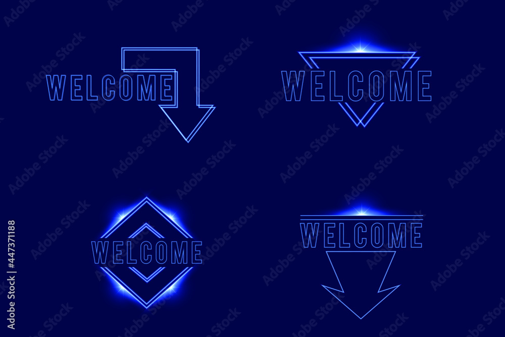 Welcome sign dark blue with light neon effect shiny glow eps vector ...