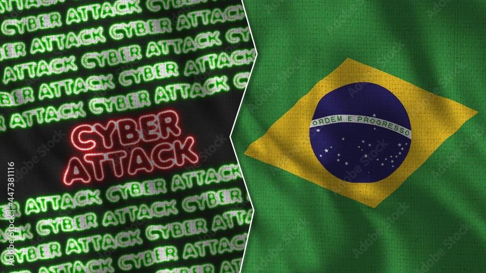 Brazil Realistic Flag with Cyber Attack Titles Illustration Stock ...