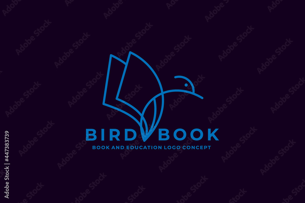 book bird logo design concept in linear style usable logo for education ...