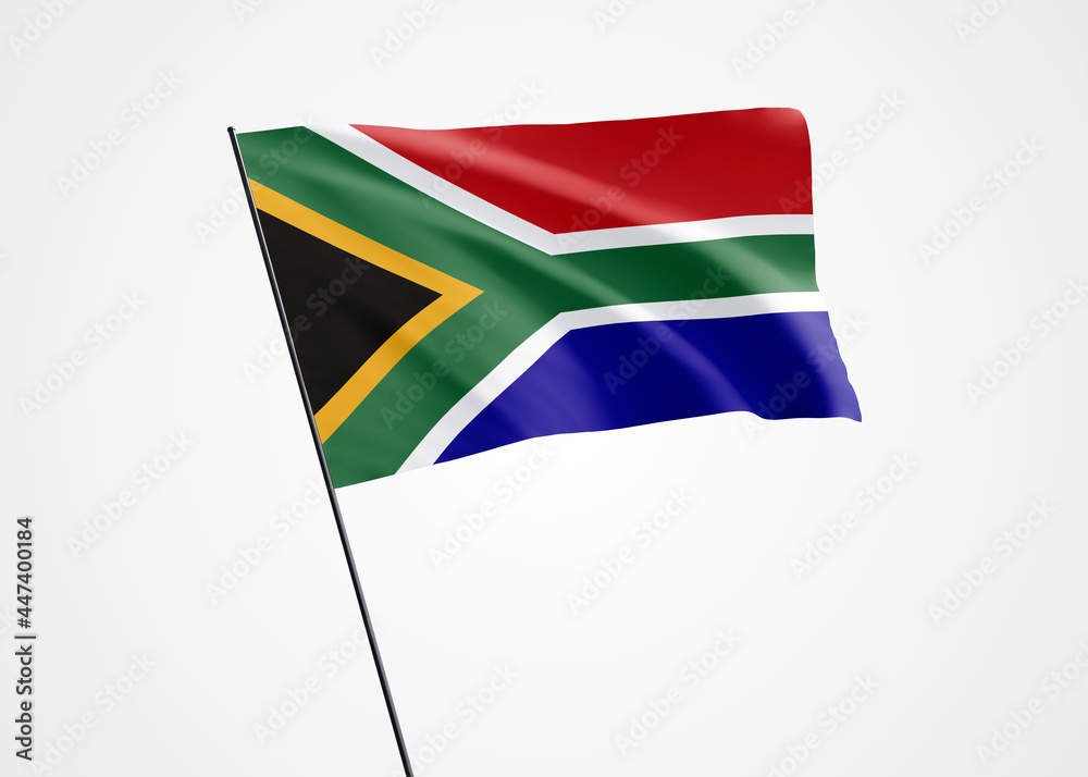 South Africa flag flying high in the isolated background. December 11 ...