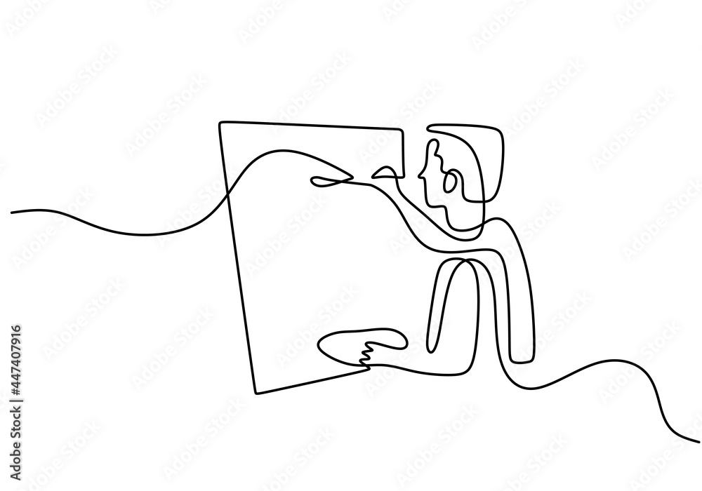 One continuous line drawing of painter artist. A man standing painting ...