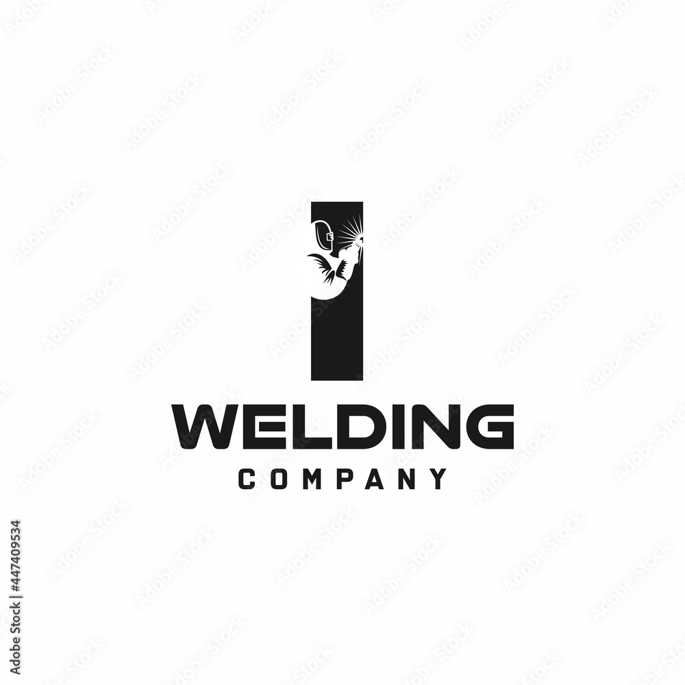 Letter I welding logo, welder silhouette working with weld helmet in ...