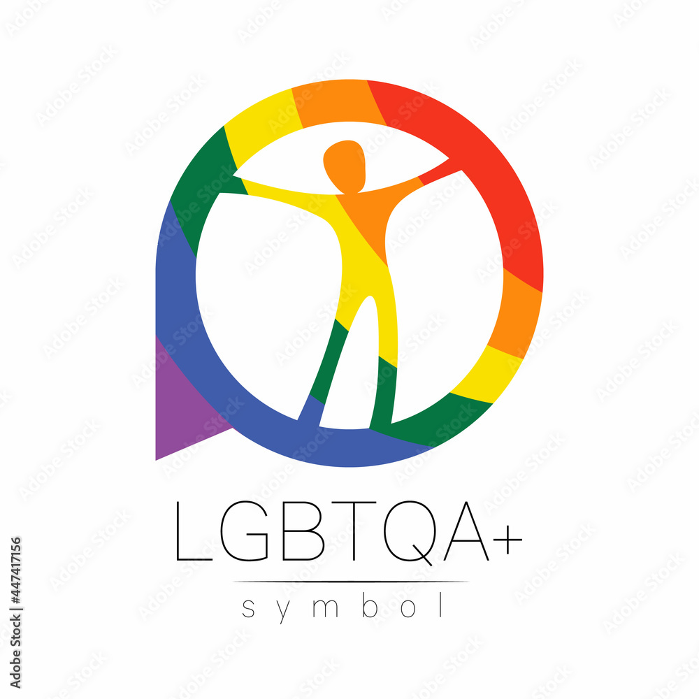 Vector LGBTQA logo symbol. Pride flag background. Icon for gay, lesbian ...