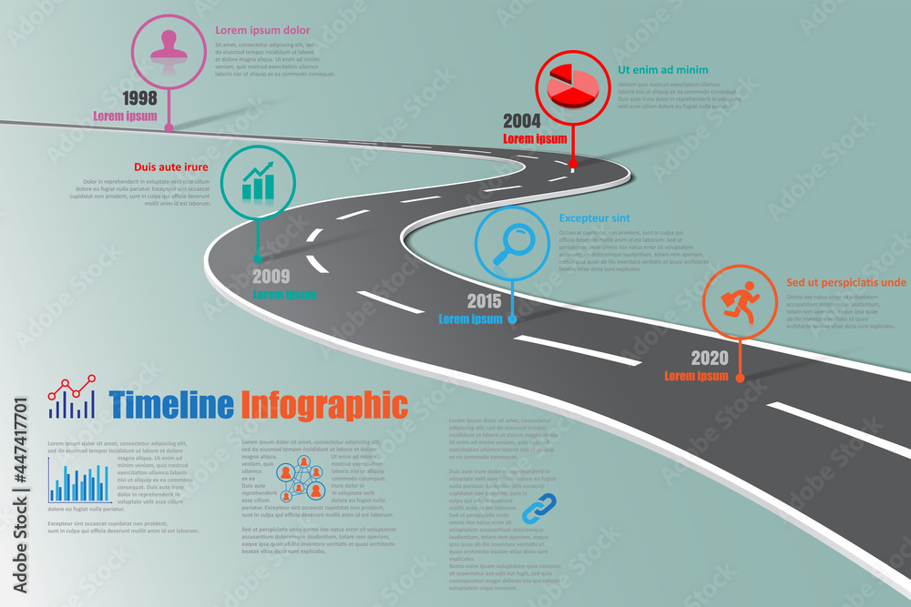 Business roadmap timeline infographic template with pointers designed ...