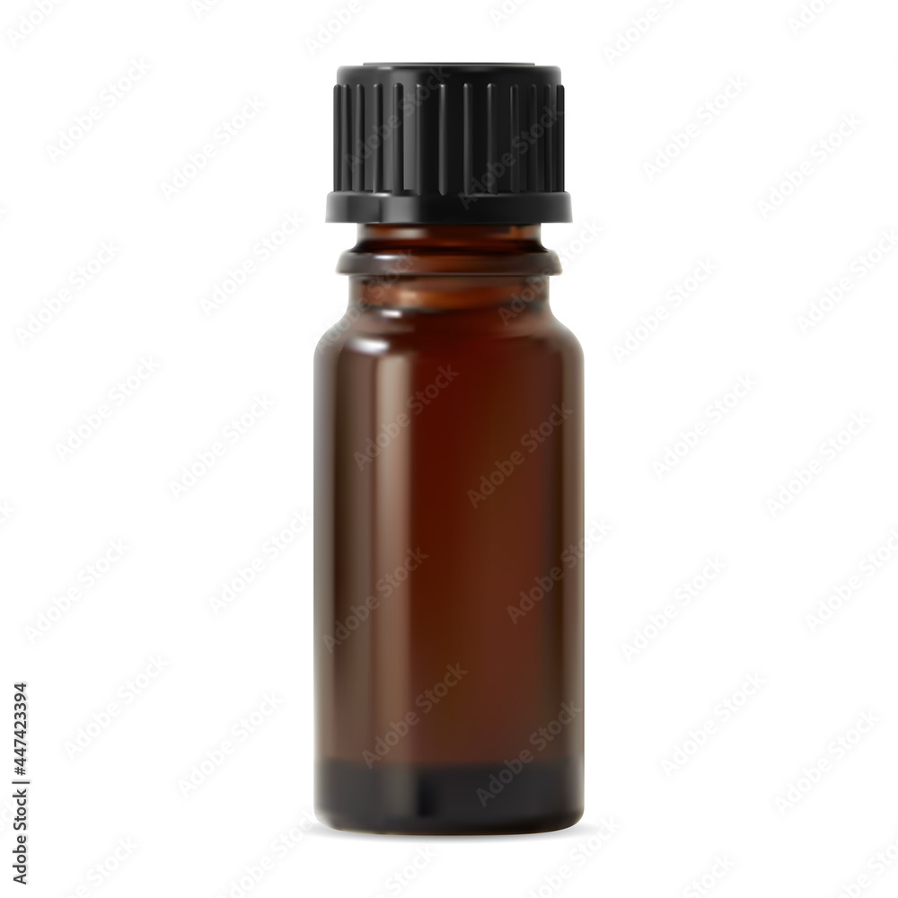 Essential oil bottle. Cosmetic oil glass container, vector mockup ...