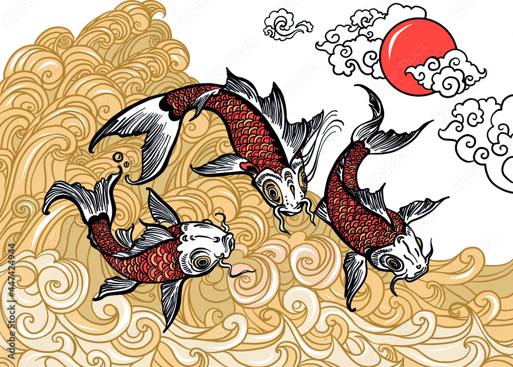 Кoi fish. Japanese style abstract pattern background design with koi ...