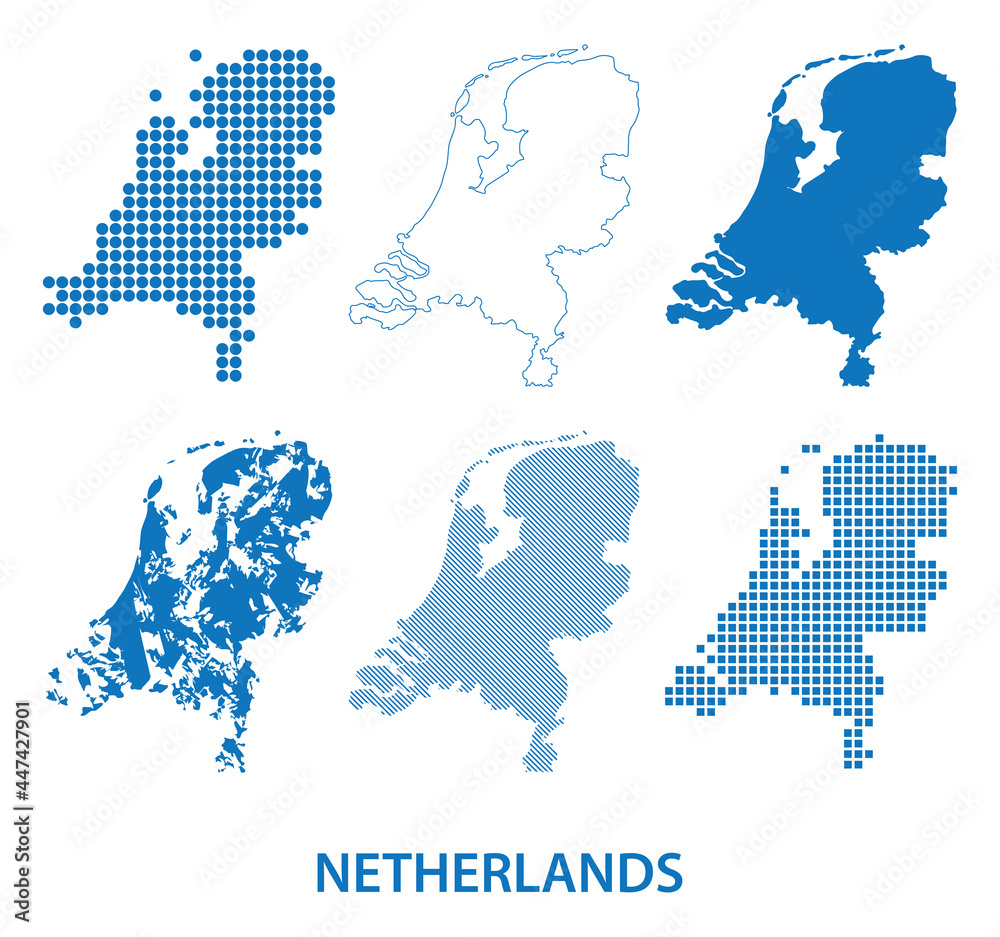 map of Netherlands - vector set of silhouettes in different patterns ...