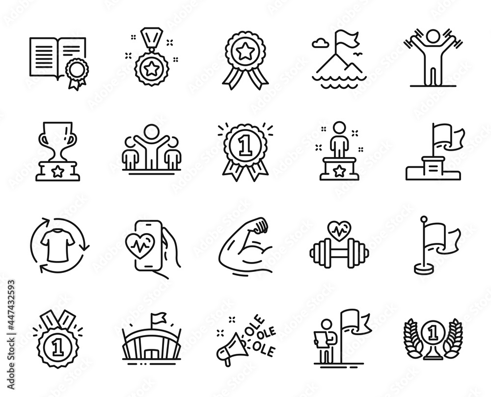 Vector set of Cardio training, Mountain flag and Leadership line icons ...