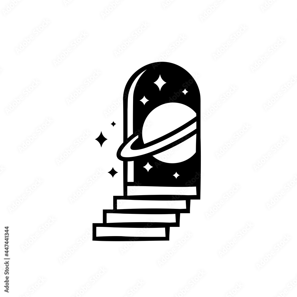 Space travel door icon. Planet and stars doorway symbol. Staircase to ...