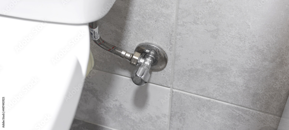 Connection toilet pan with the pipe, modern toilet installation concept ...