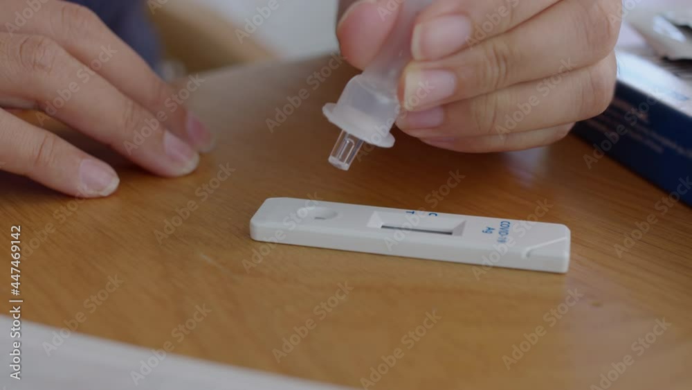 Close-up face of young adult asia woman people use auto PCR cotton self ...