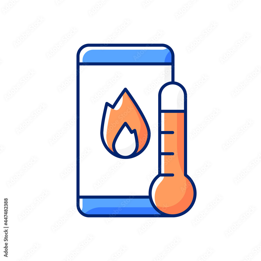 Phone overheating RGB color icon. Overheated smartphone notification ...