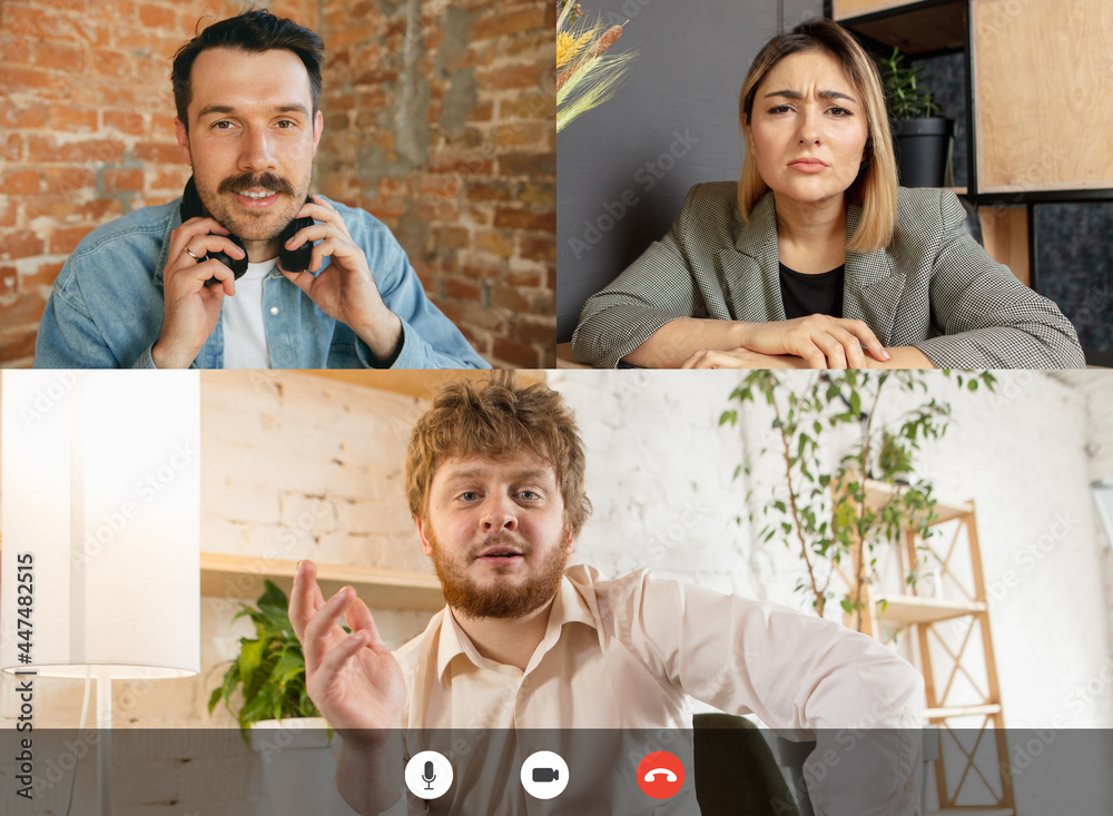 Speaker. Team working by group video call share ideas brainstorming use ...