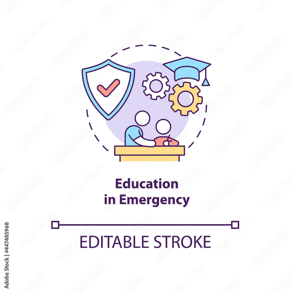 Education in emergency concept icon. Humanitarian aid for distance and ...