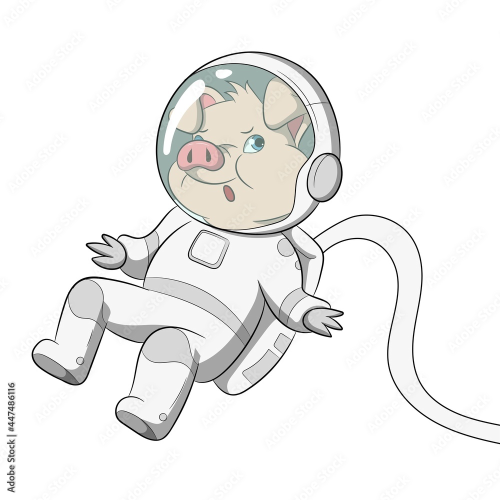 Pig Confusion In Space Cartoon Character Design Stock Vector | Adobe Stock