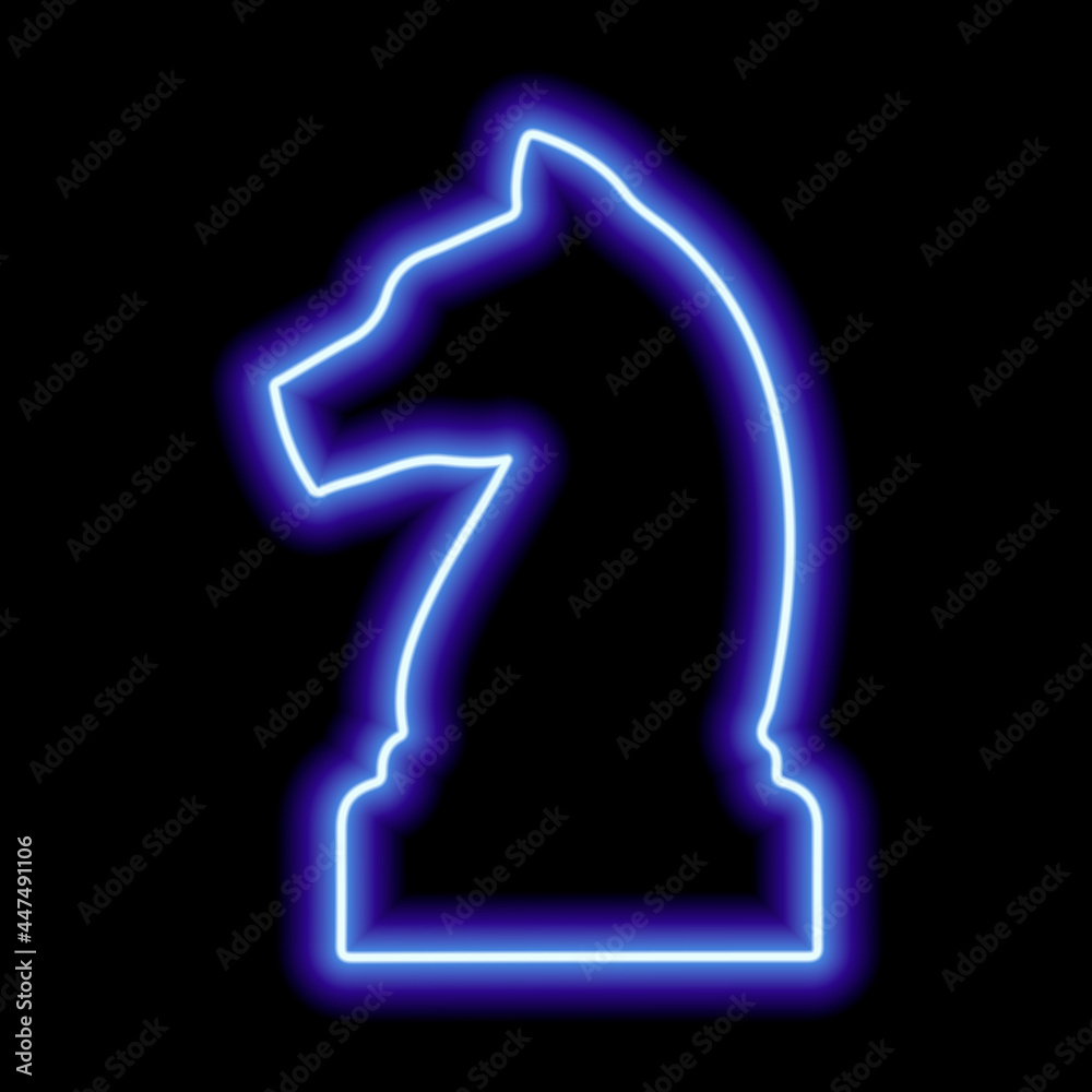 Neon blue contour chess figure knight on a black background Stock ...