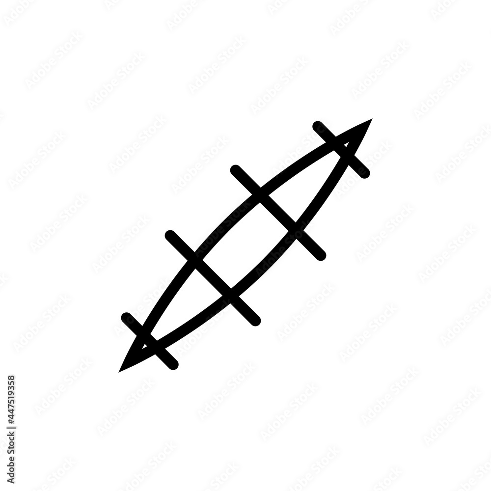 Cut suture scar vector simple icon. First aid injury stitch skin ...