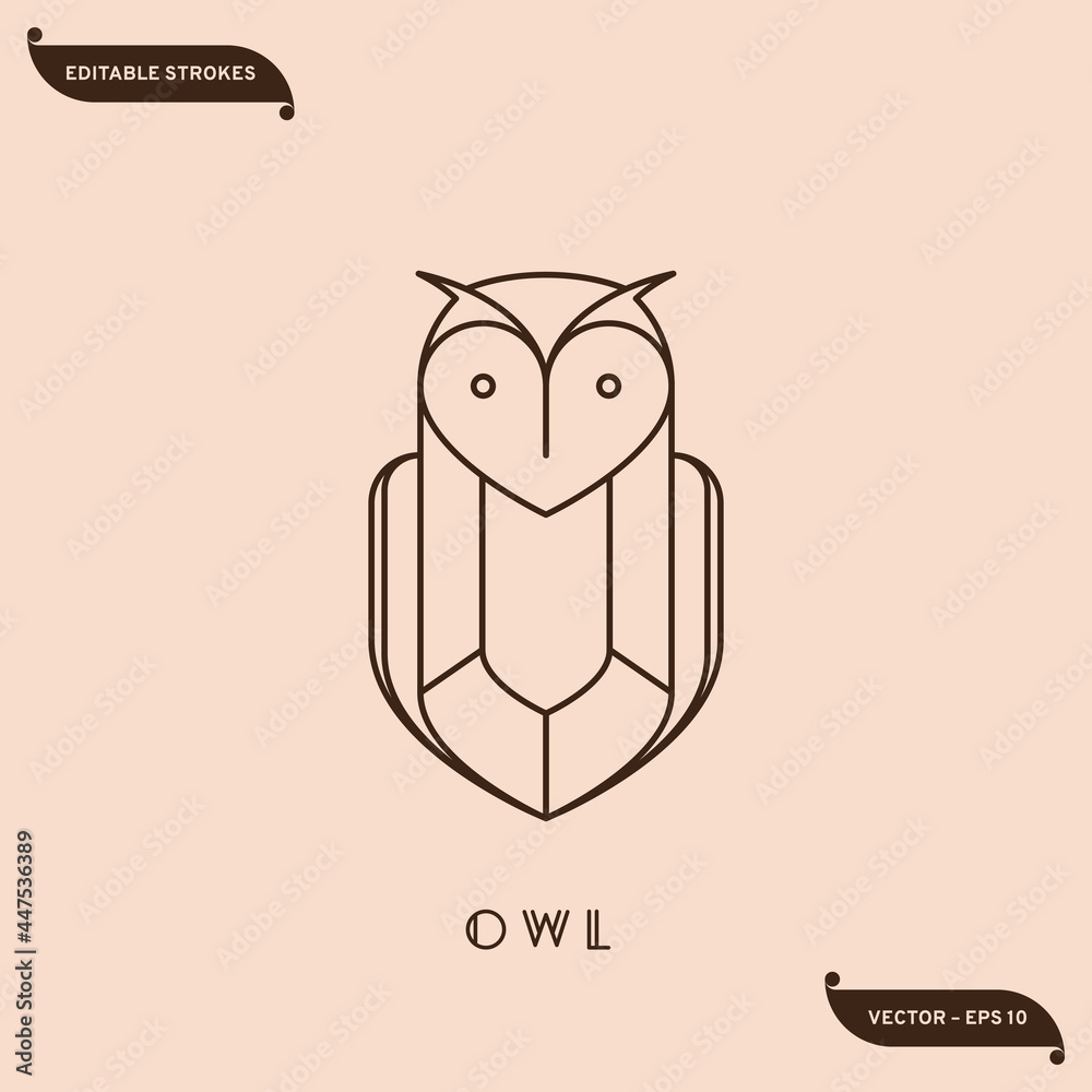 Owl icon, geometric design. Line art, editable strokes. Vector ...