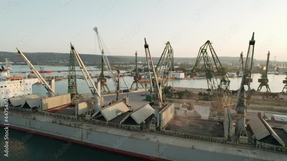 Aerial view Export and import of dry cargoes world. Large cargo ...