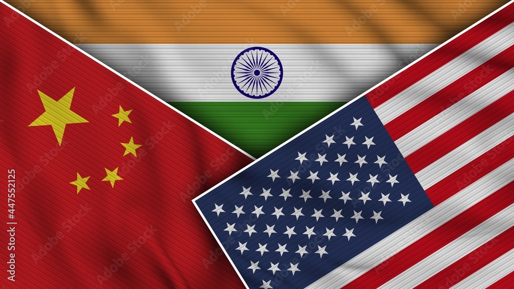 India United States of America China Flags Together Fabric Texture ...