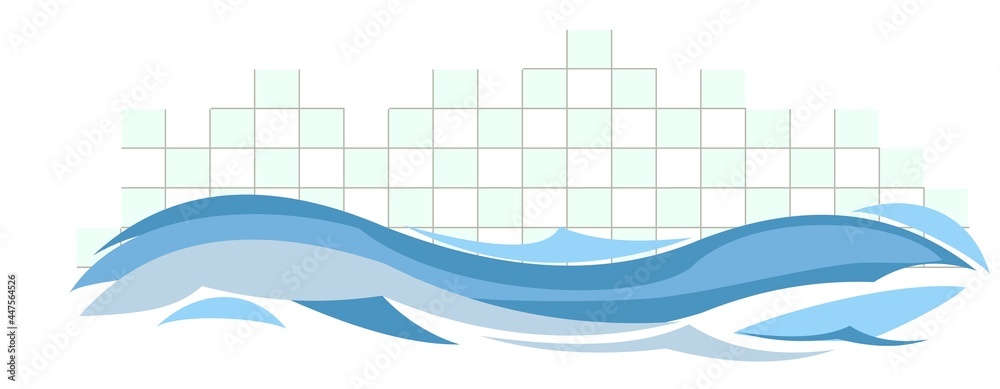 Swimming pool with water waves. Wall with tiles. For swimming, diving ...