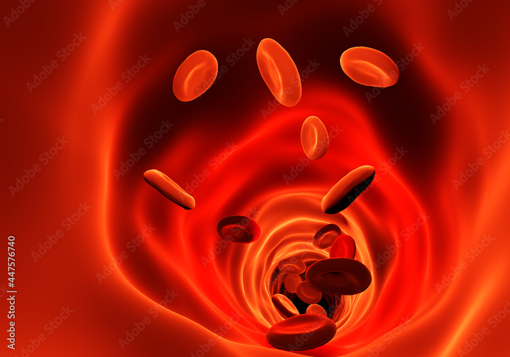 Foto Stock Red bodies in human blood. Three-dimensional red bodies ...
