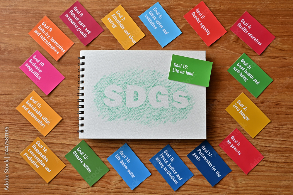 There is card with the statement Goal 15:Life on land. It is one of the ...