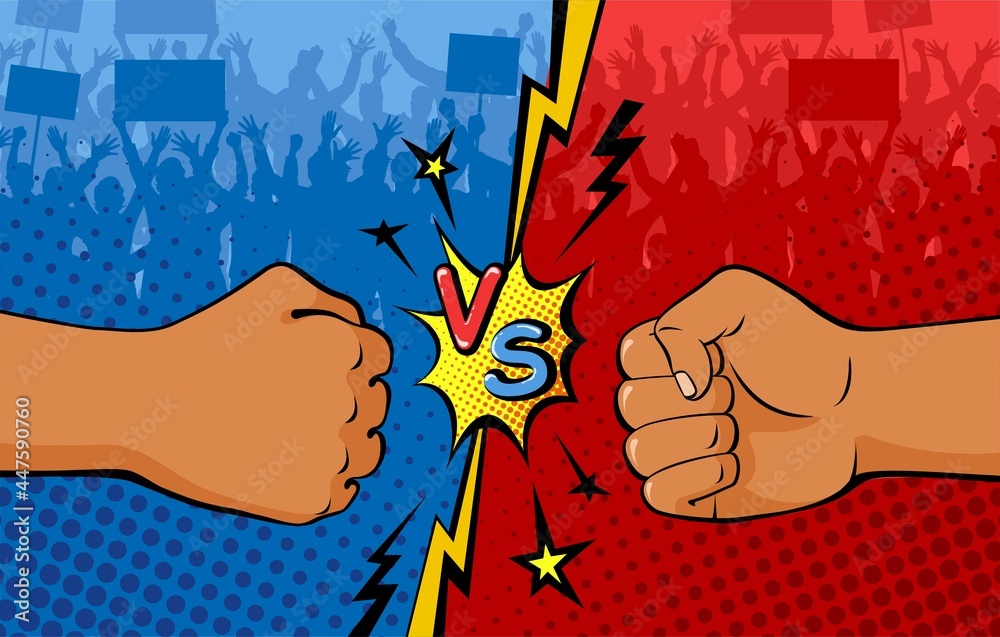 Versus rivalry fist backgrounds in comics style. Fighting duel with ...