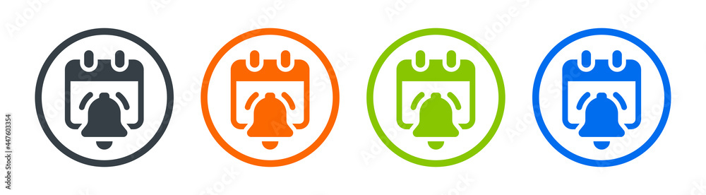 Event notification icon vector illustration. Calendar with bell symbol ...