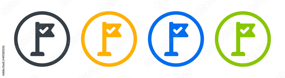 Destination flag icon. Flag with check mark symbol vector illustration ...