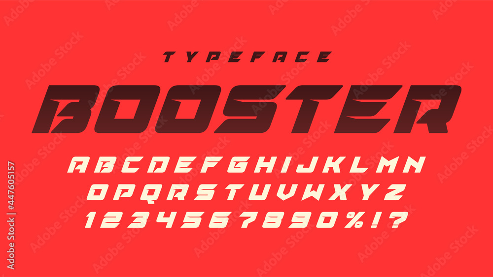 Racing display font design, dynamic alphabet, letters and numbers Stock ...
