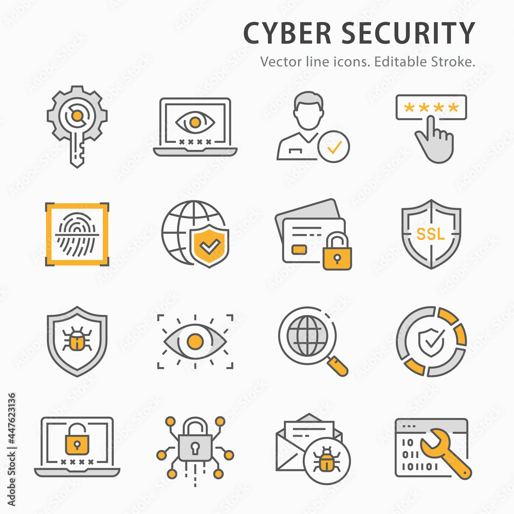 Cyber security icon set. Collection of data protection, email virus ...