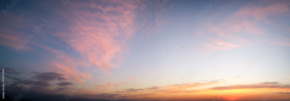 Sky background to replace, cloudy sunset, sunrise with rays, scenic ...