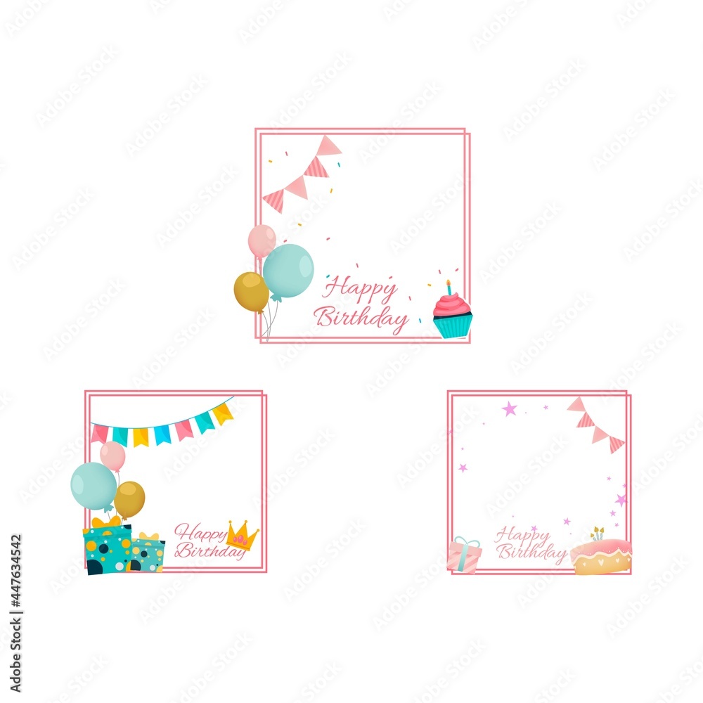 Happy birthday pink color photo frame design vector illustration. Frame ...