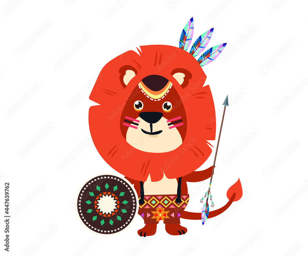 Tribal Lion. Cute Lion, Indian feather warbonnet and wild animal ...